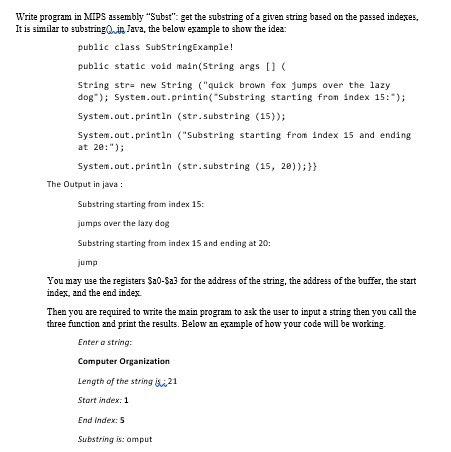 Write program in MIPS assembly “Subst”: get the | Chegg.com