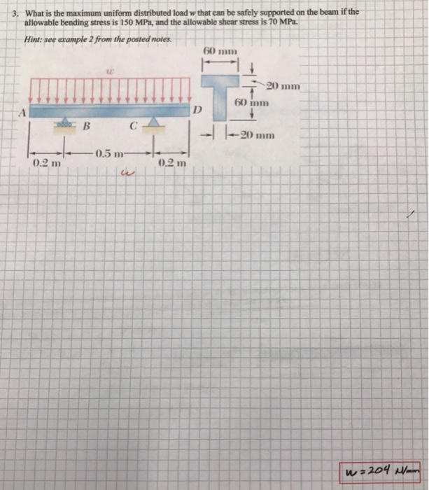 Solved What is the maximum uniform distributed load w that | Chegg.com