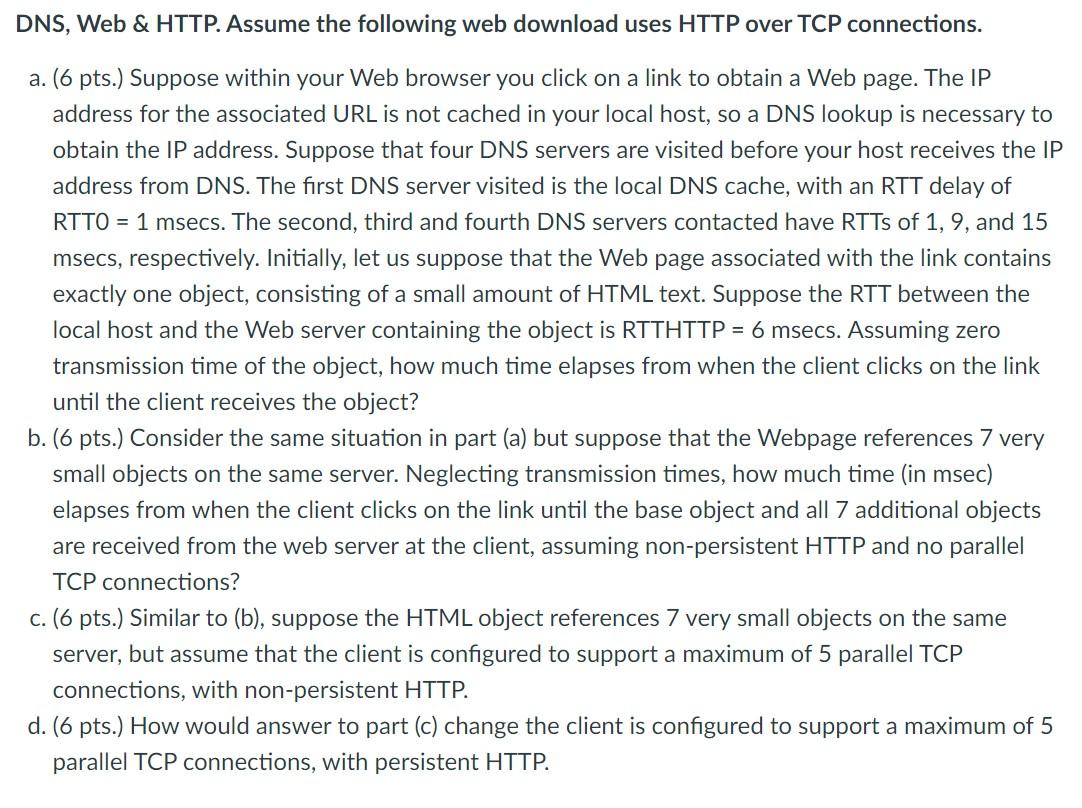 Solved DNS, Web & HTTP. Assume the following web download | Chegg.com