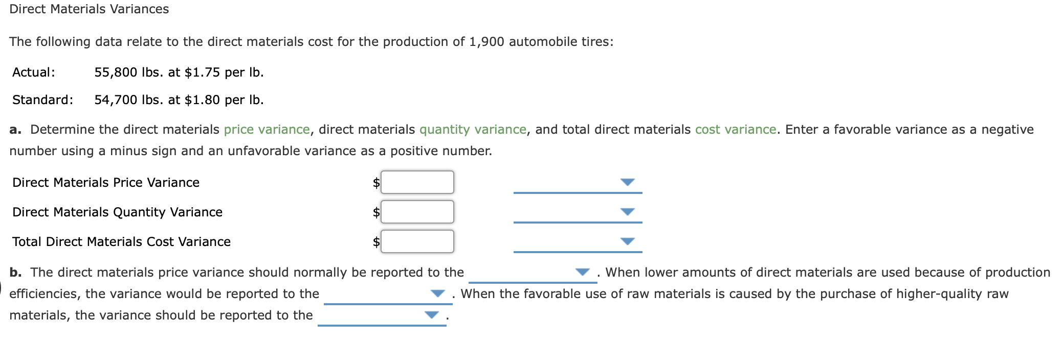 Solved Direct Materials Variances The following data relate | Chegg.com