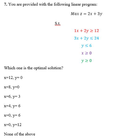 Solved 7 You Are Provided With The Following Linear 