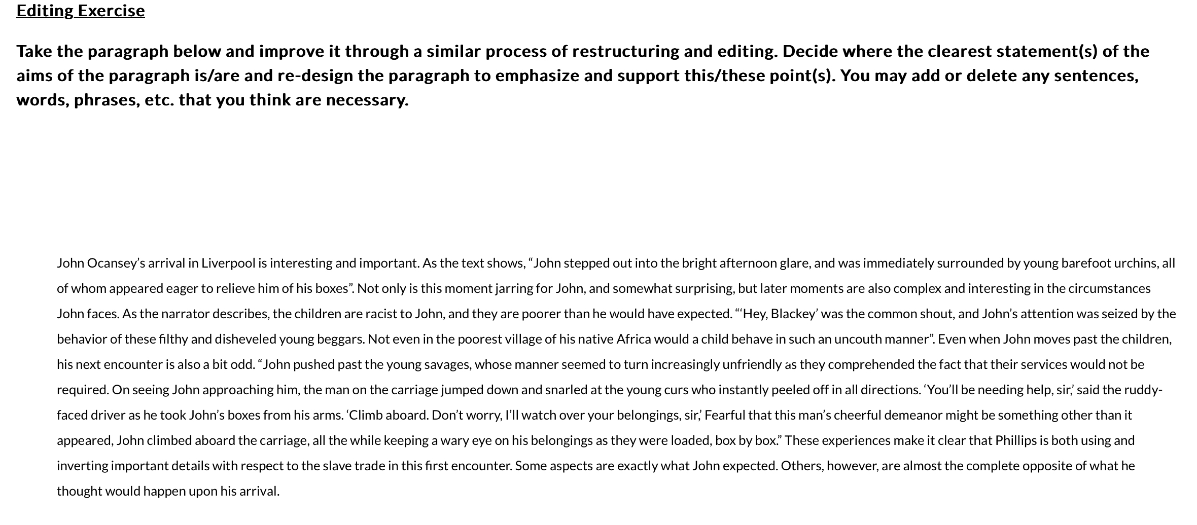 ake the paragraph below and improve it through a | Chegg.com