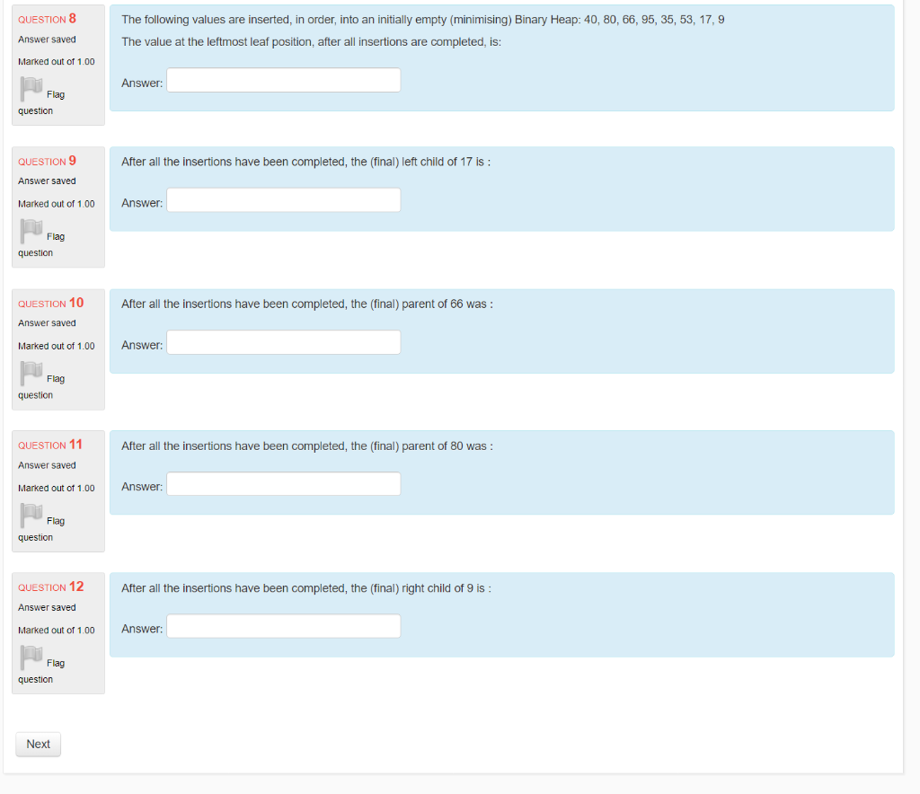 Solved QUESTION 8 The following values are inserted, in | Chegg.com