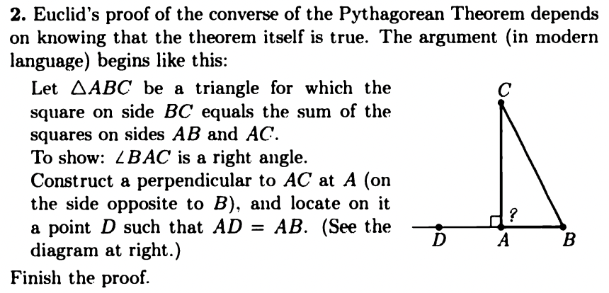 Solved 2. Euclid's proof of the converse of the Pythagorean | Chegg.com