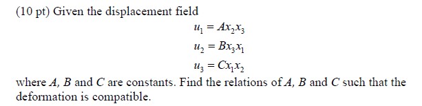 Solved (10 pt) Given the displacement field | Chegg.com