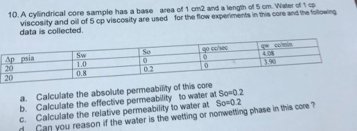 10. A cylindrical core sample has a base area of 1 | Chegg.com