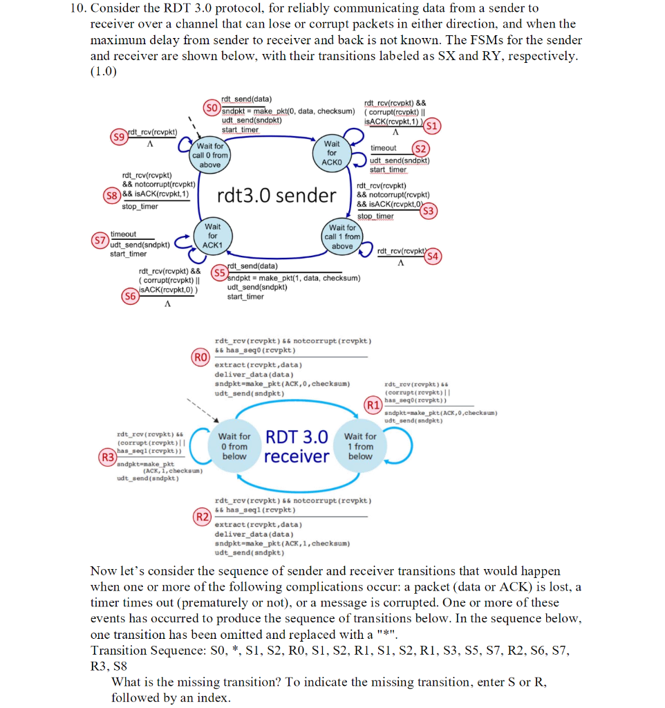 10. Consider the RDT 3.0 protocol, for reliably | Chegg.com