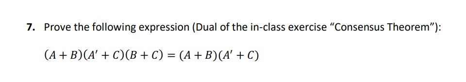 Solved 7. Prove the following expression (Dual of the | Chegg.com
