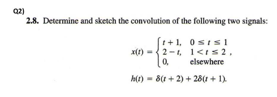 Solved Q2) 2.8. Determine and sketch the convolution of the | Chegg.com