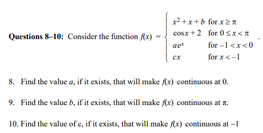 Solved Questions 8-10: Consider the function | Chegg.com