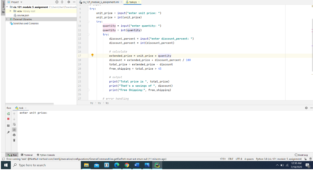 Solved Project CIS_121_module_5_assignmentimix task.py Σμυι | Chegg.com