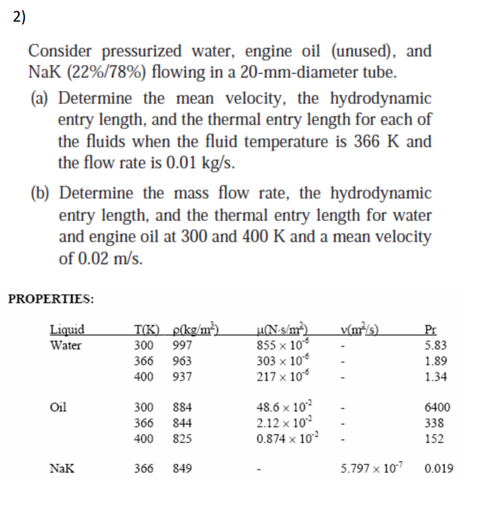 Solved 2) Consider pressurized water, engine oil (unused), | Chegg.com