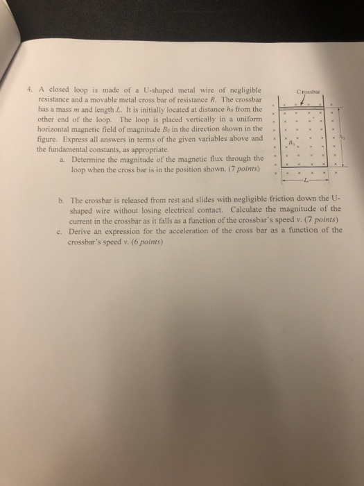 Solved 4. A closed loop is made of a U-shaped metal wire of | Chegg.com