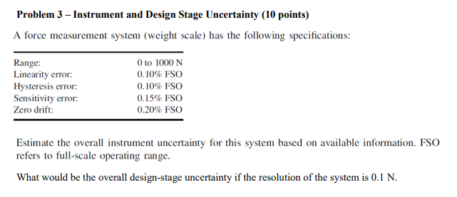 Solved Problem 3 - Instrument and Design Stage Uncertainty | Chegg.com