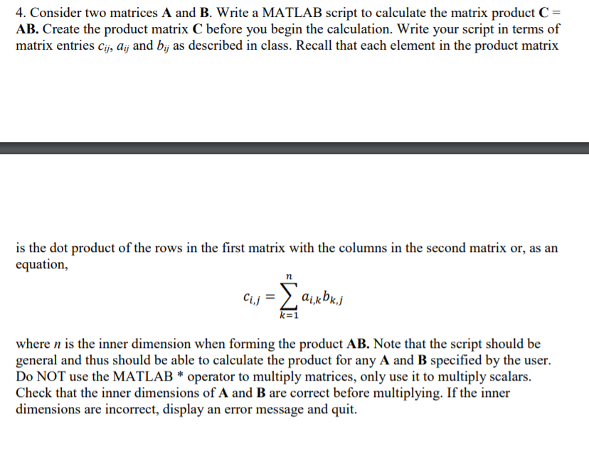 MATLAB: Consider two matrices A and B. Write a | Chegg.com