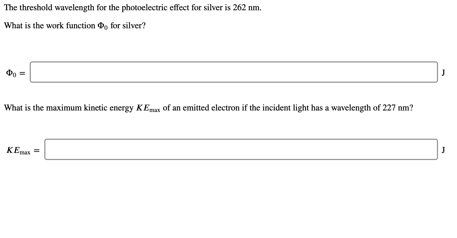 Solved The threshold wavelength for the photoelectric effect | Chegg.com