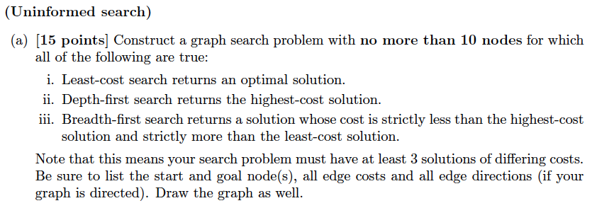 Solved (Uninformed search) (a) (15 points] Construct a graph | Chegg.com