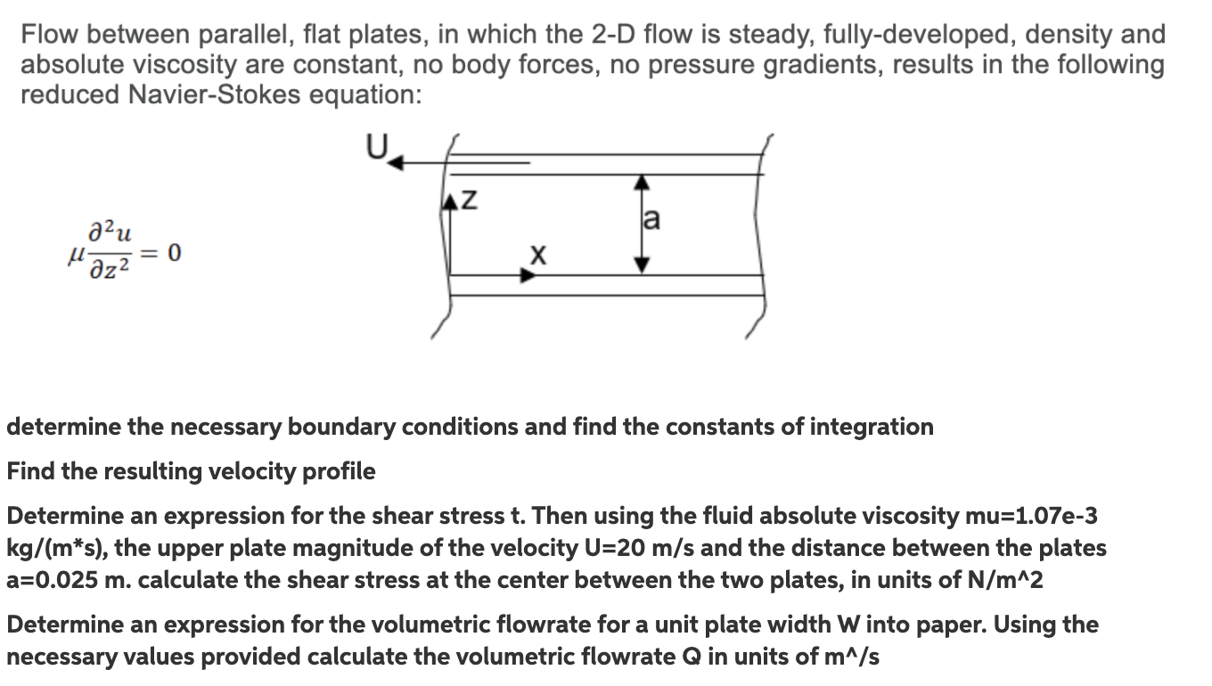 Solved Flow between parallel, flat plates, in which the 2-D | Chegg.com