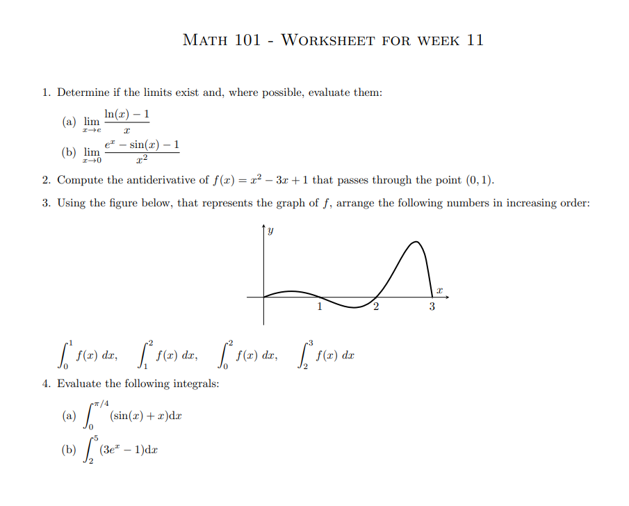 Solved MATH 101 - WORKSHEET FOR WEEK 11 1. Determine if the | Chegg.com
