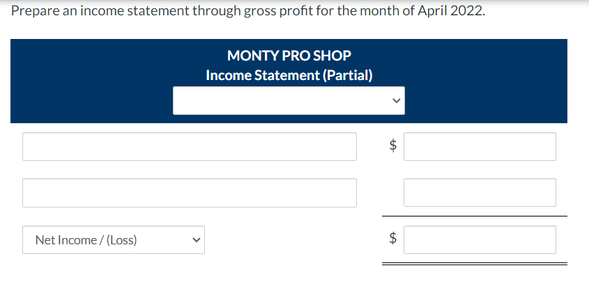 Solved Prepare an income statement through gross profit for | Chegg.com