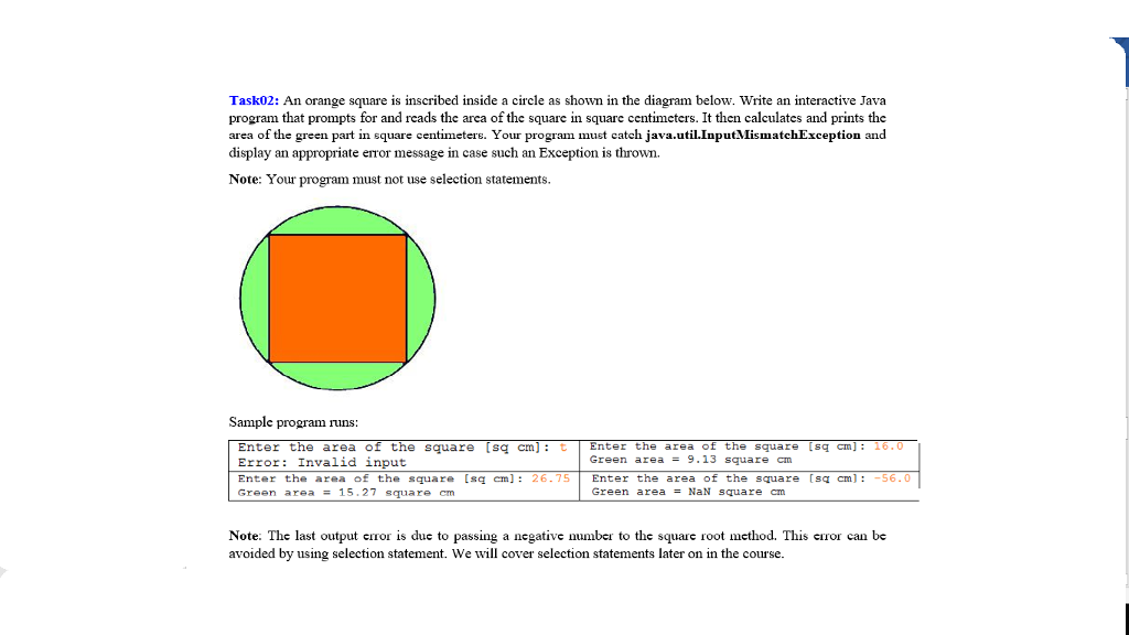 Solved Task02: An orange square is inscribed inside a circle | Chegg.com