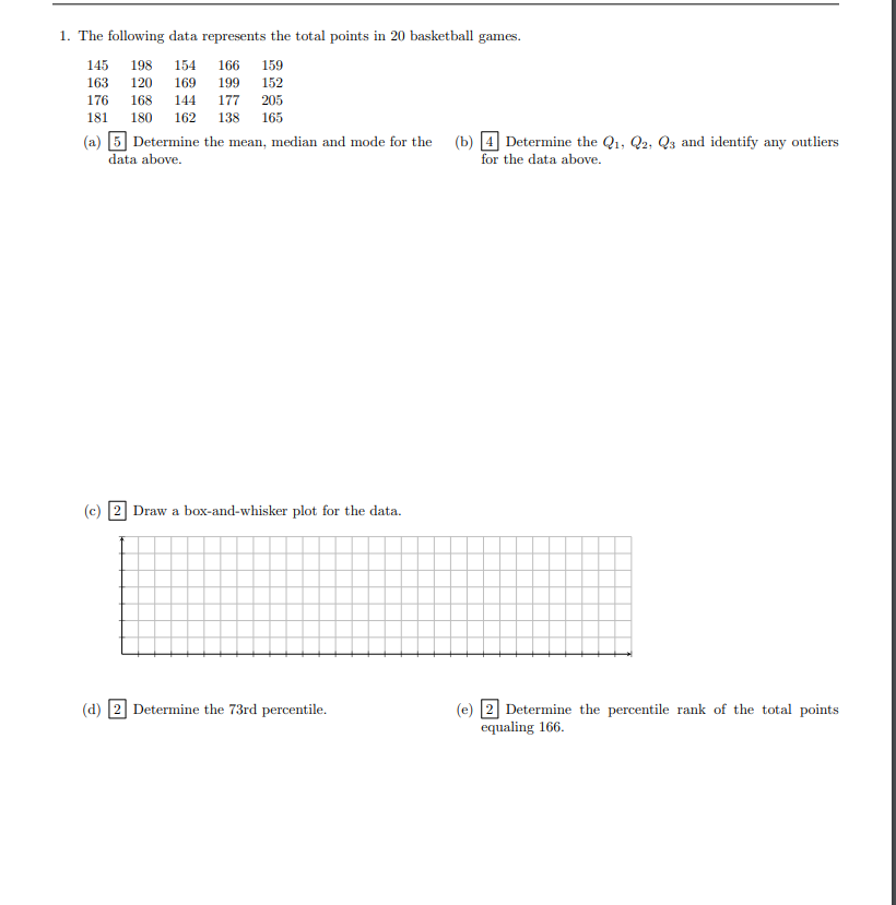 1. The following data represents the total points in | Chegg.com