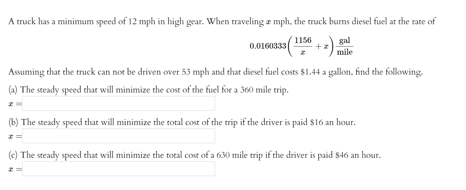Solved A truck has a minimum speed of 12 mph in high gear. | Chegg.com