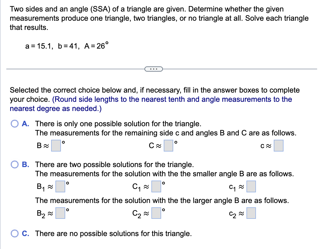 Solved Two sides and an angle (SSA) ﻿of a triangle are | Chegg.com