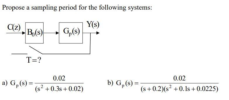 Solved Propose a sampling period for the following systems: | Chegg.com