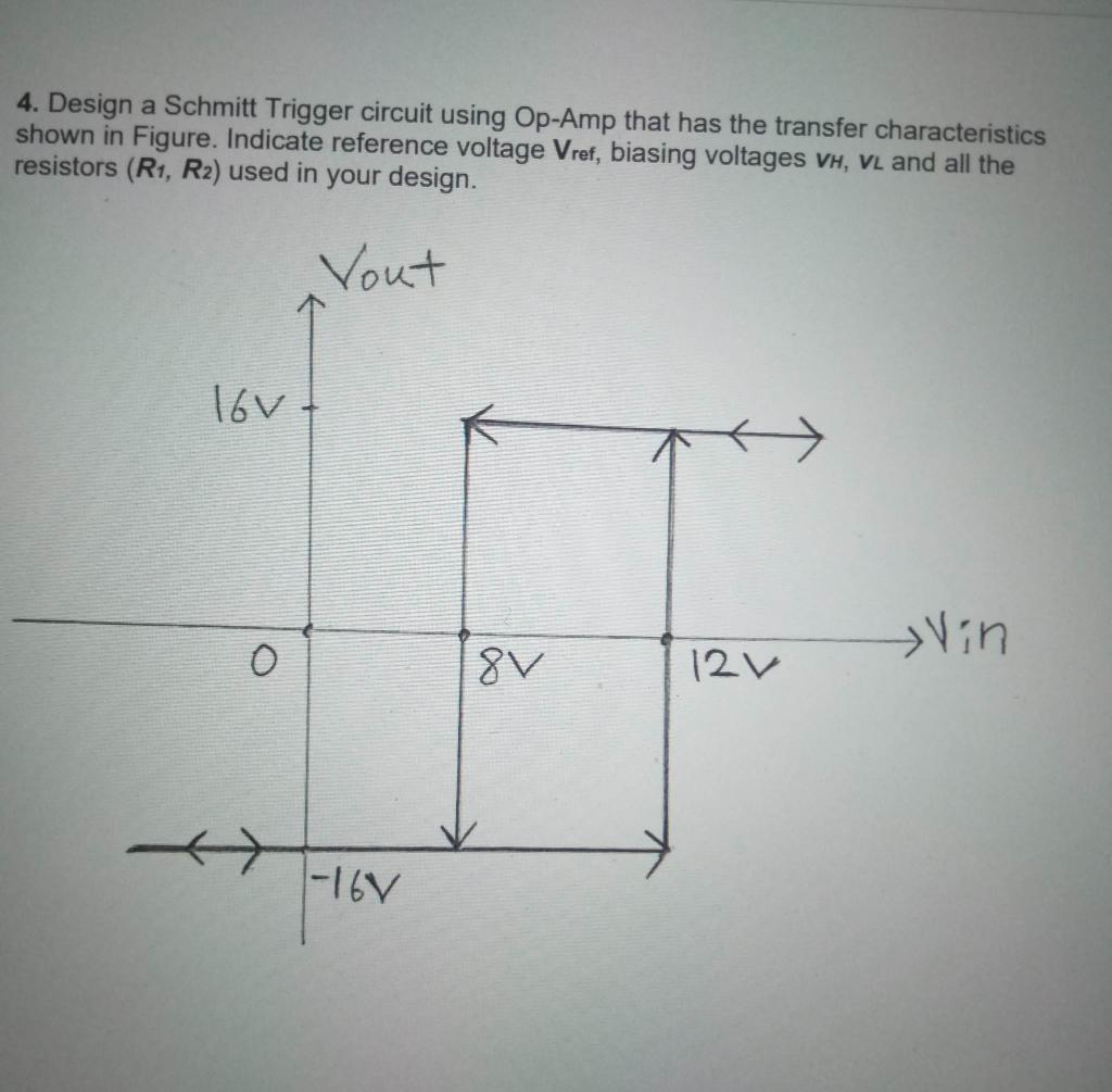 Solved 4. Design a Schmitt Trigger circuit using Op-Amp that | Chegg.com