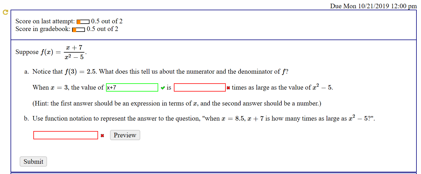 Solved Due Mon 10/21/2019 12:00 pm 0.5 out of 2 0.5 out of 2 | Chegg.com