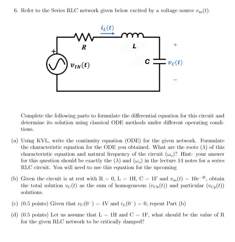 Solved 6. Refer to the Series RLC network given below | Chegg.com
