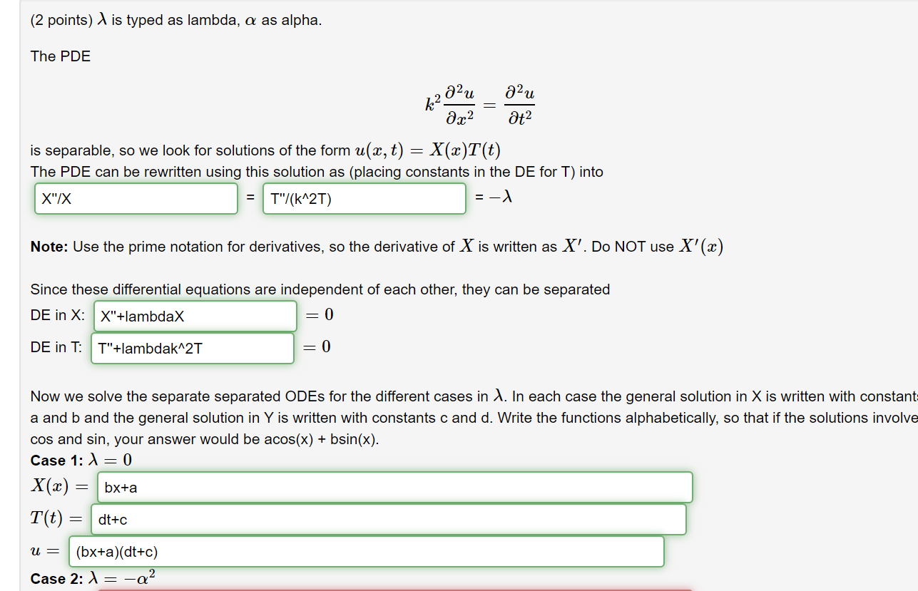 Solved (2 points) is typed as lambda, a as alpha. The PDE | Chegg.com