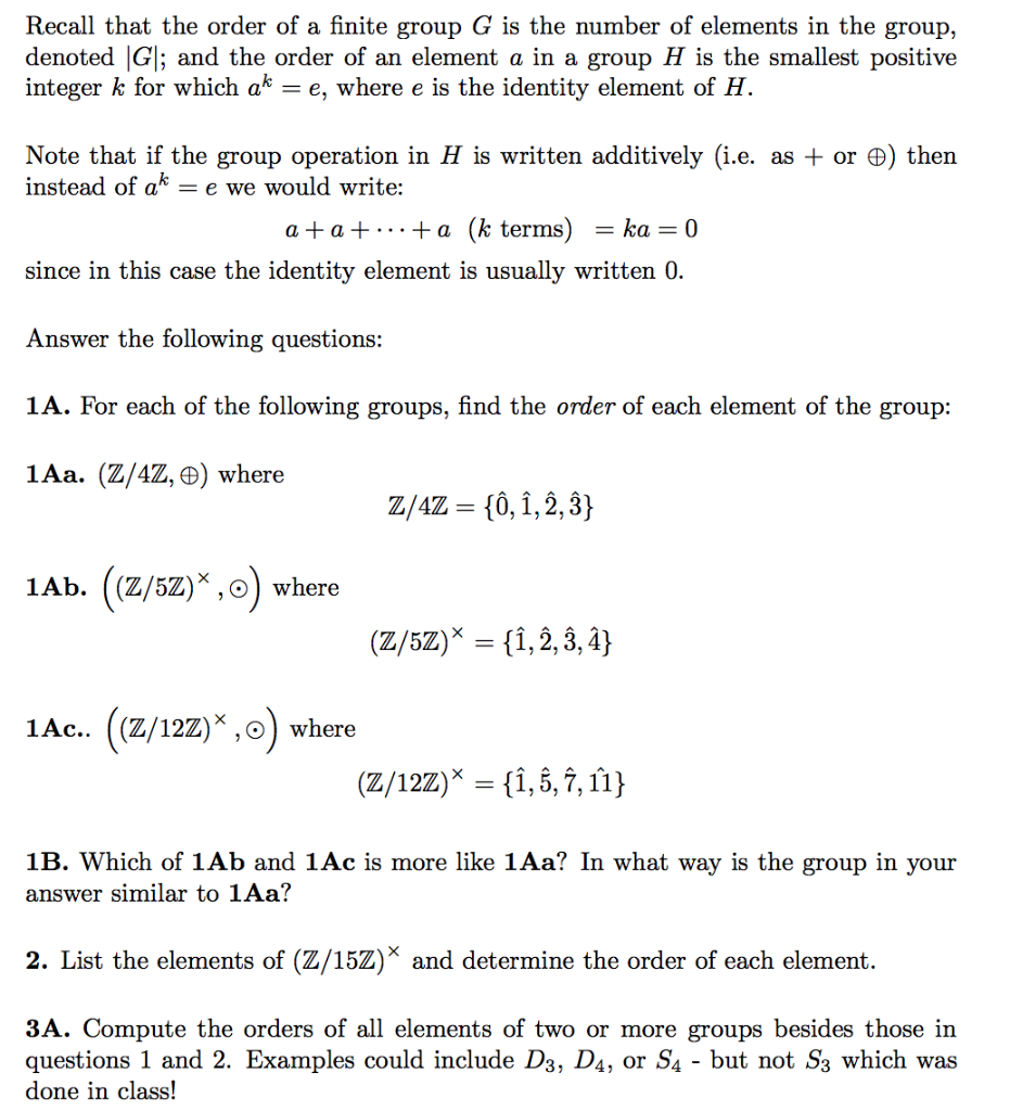 Solved Recall that the order of a finite group G is the | Chegg.com