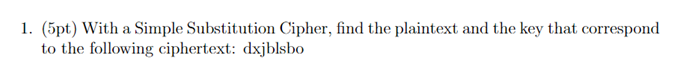 Solved 1. (5pt) With a Simple Substitution Cipher, find the | Chegg.com