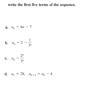 Solved write the first five terms of the sequence. 3n 2n C. | Chegg.com