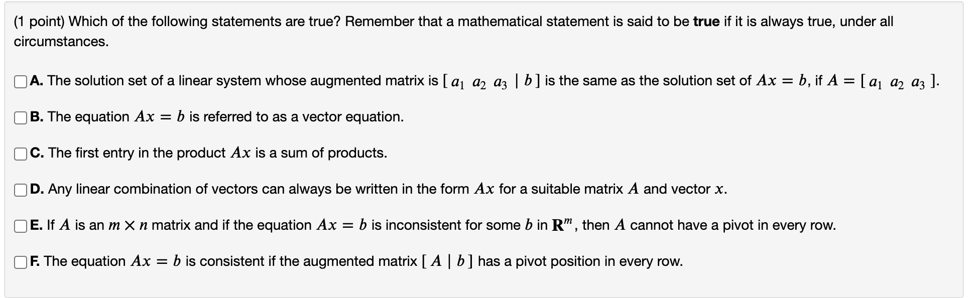 Solved (1 point) Which of the following statements are true? | Chegg.com
