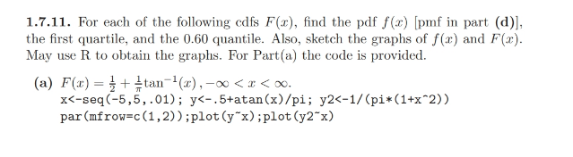 Solved 1.7.11. For each of the following cdfs F(x), find the | Chegg.com