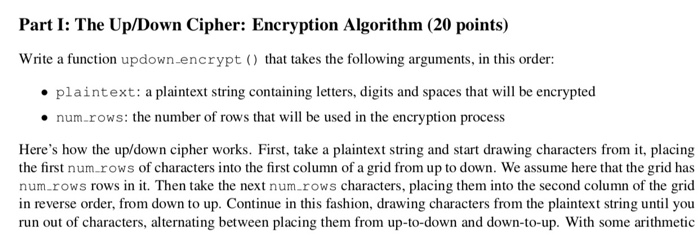 Solved Part I: The Up/Down Cipher: Encryption Algorithm (20 | Chegg.com