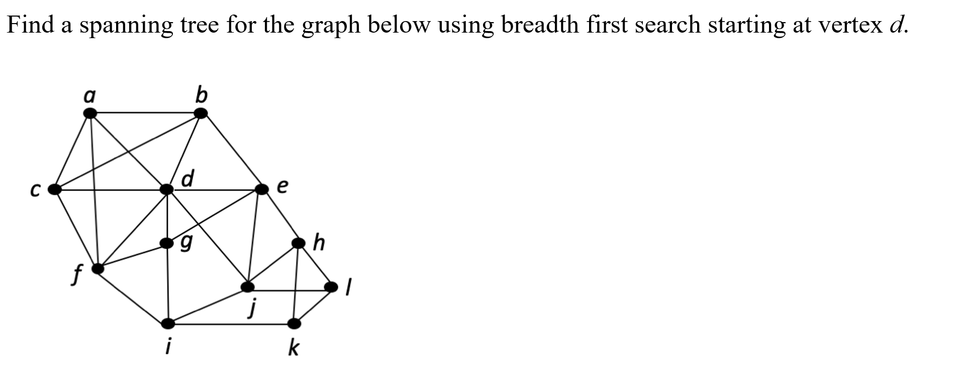 Solved Find a spanning tree for the graph below using | Chegg.com