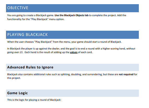 Solved OBJECTIVE You are going to create a Blackjack game. | Chegg.com