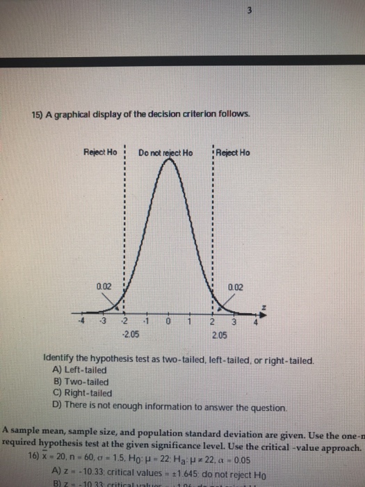 Solved 15) A graphical display of the decision criterion | Chegg.com