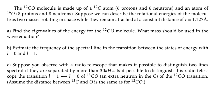 Solved The 12CO molecule is made up of a 12C atom (6 protons | Chegg.com
