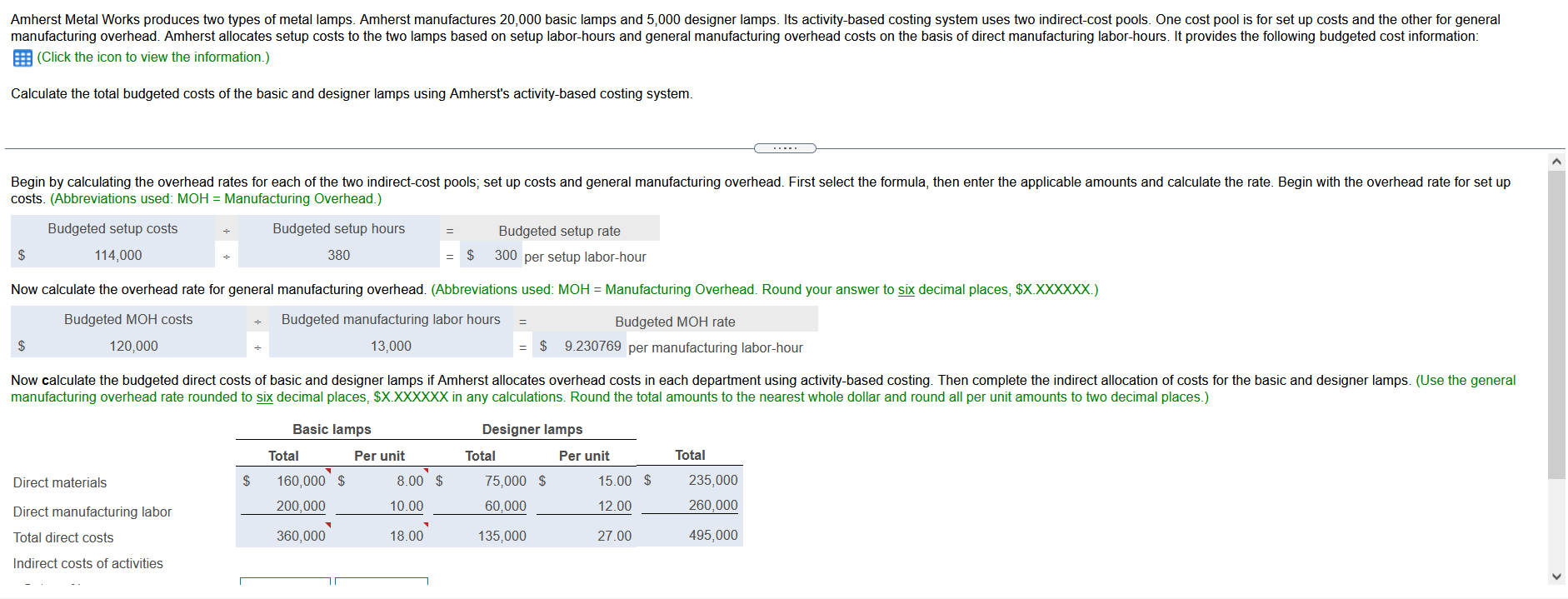 Solved Amherst Metal Works produces two types of metal | Chegg.com