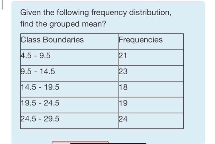 Solved Given the following frequency distribution, find the | Chegg.com