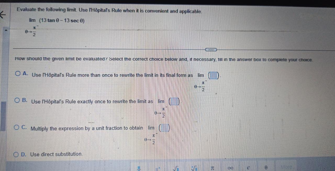 Solved D. Use direct substitution. Evaluate the limit. | Chegg.com