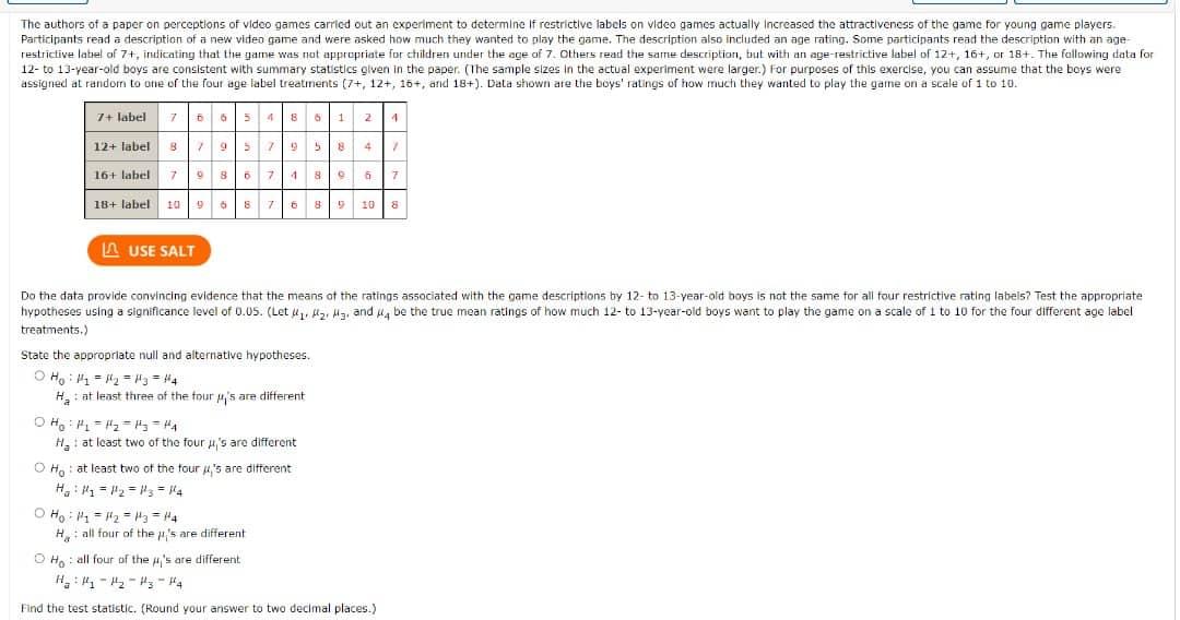 Solved The authors of a paper on perceptions of video games | Chegg.com
