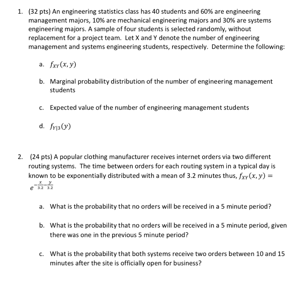 Solved 1. (32 pts) An engineering statistics class has 40 | Chegg.com