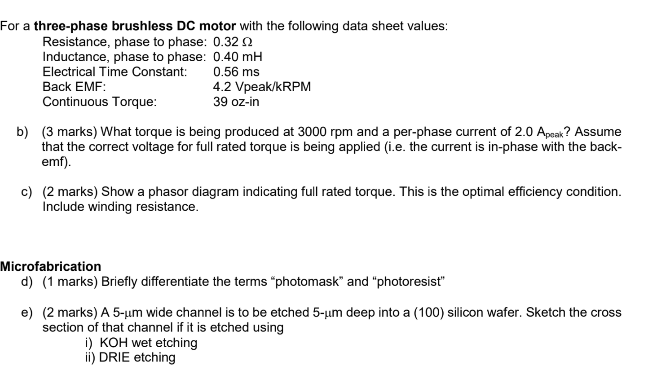 Solved For a three-phase brushless DC motor with the | Chegg.com