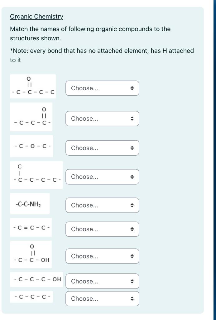 Solved Organic Chemistry Match the names of following | Chegg.com